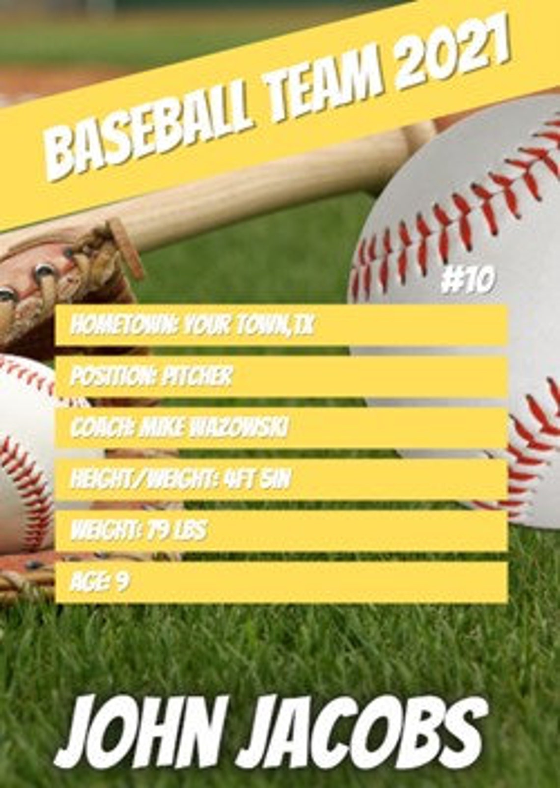 Customizable Baseball Team or Player Trading Card Template for Canva - Etsy