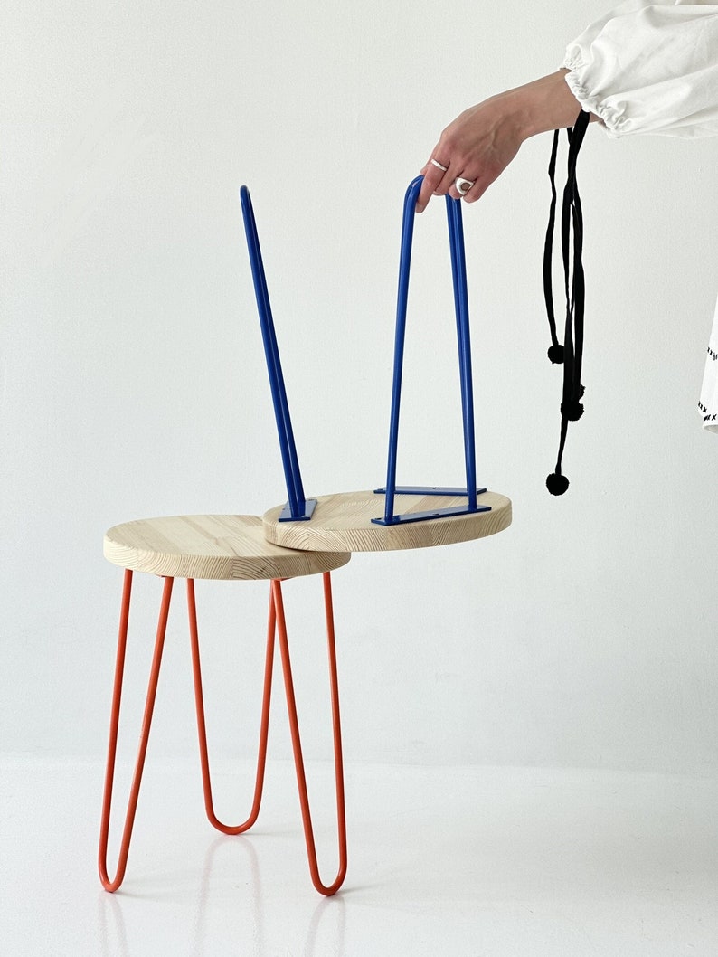 Custom Wooden Stool: Minimalist Hairpin Leg Accent Table - Etsy