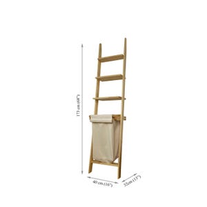 Farmhouse Wooden Shelving Laundry Ladder Basket Storage Organizer ...