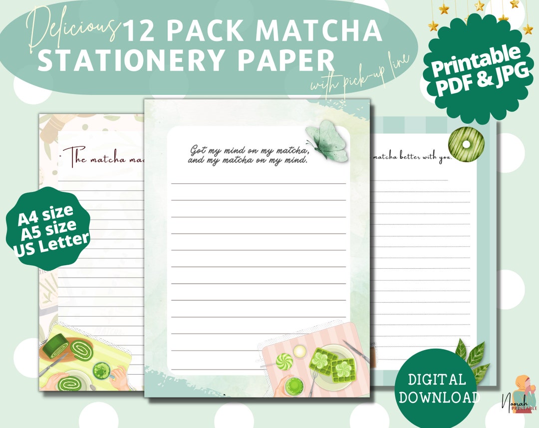 Digital Download Matcha Printable Writing Paper, Unique Design Digital ...