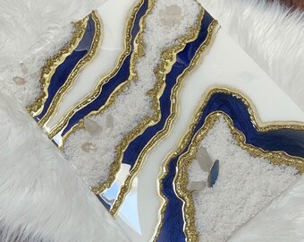 Abstract Resin Wall Hanging, Black and Gold Geode Style Painting on ...