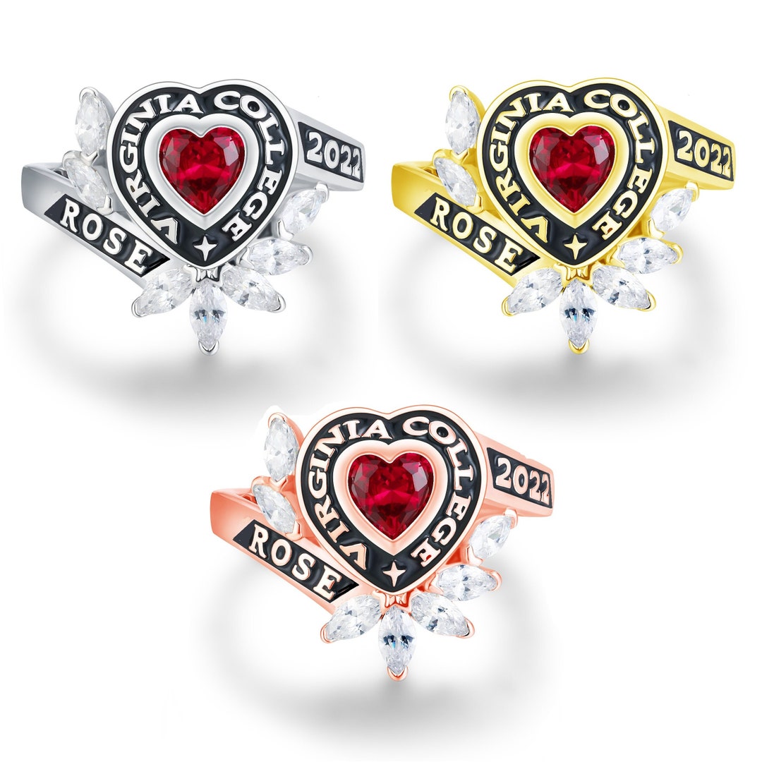 Customizable Class Ring for Women, Exclulsive Design With Heart and ...