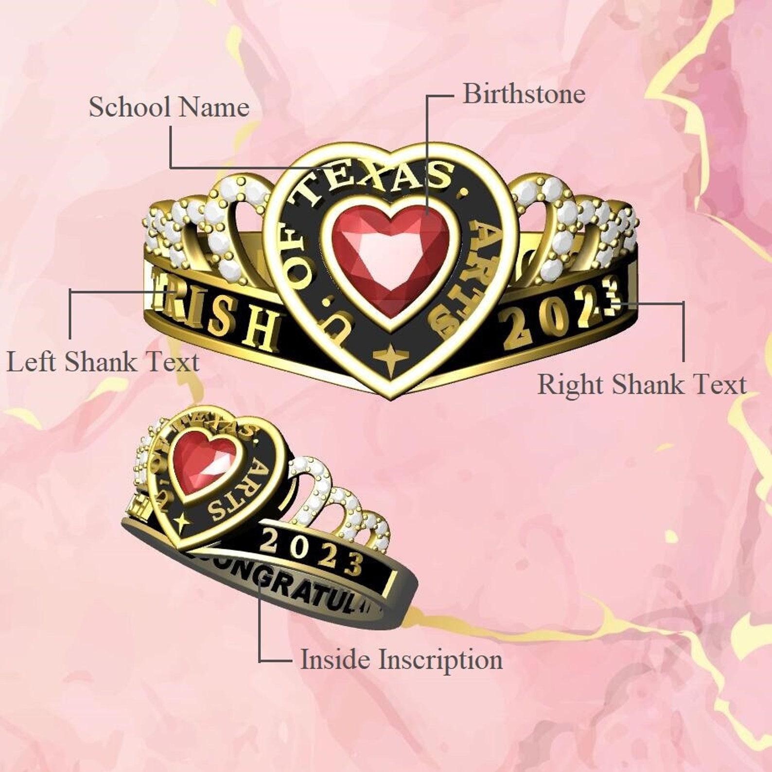 Women's Customized Class Ring for High School and College , Sterling ...