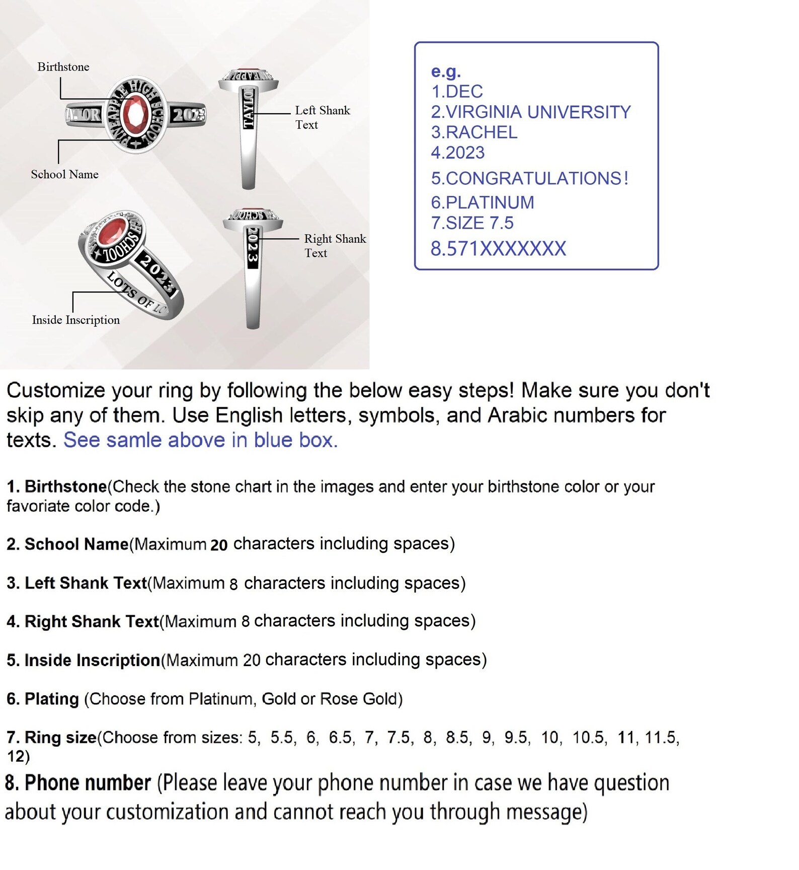 Women's Class Ring Fully Customized for High School and - Etsy