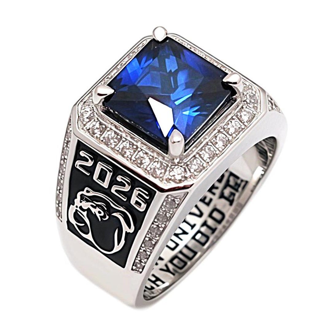 Personalized Sterling Silver Class Ring for Men , Graduation Ring, High School /college ...
