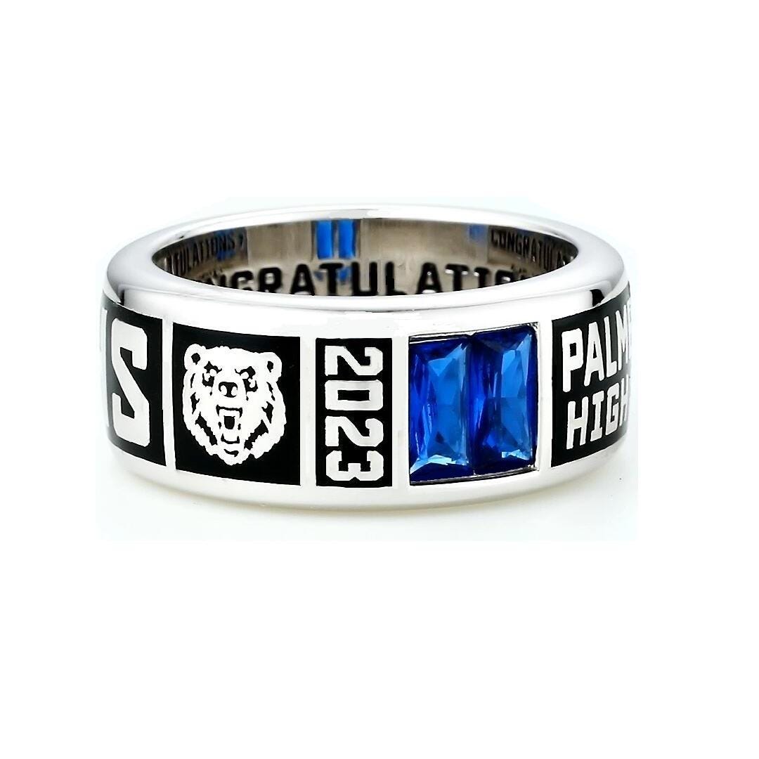 Personalized Sterling Silver/ 10K Gold Band Class Ring for Men With ...