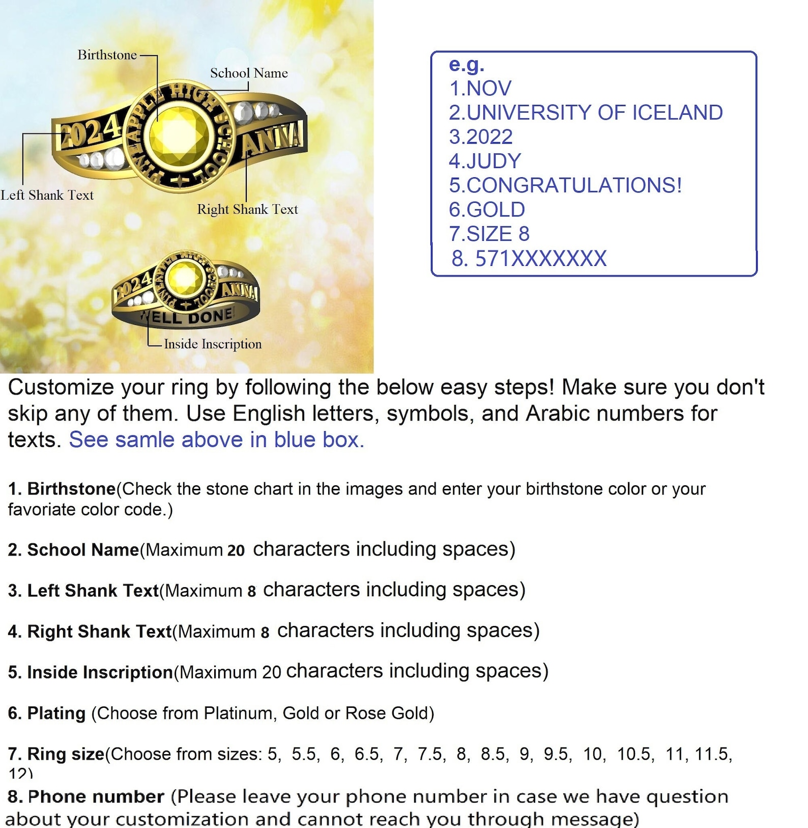 Women's Class Ring Custom Made for High Shcool and College | Etsy