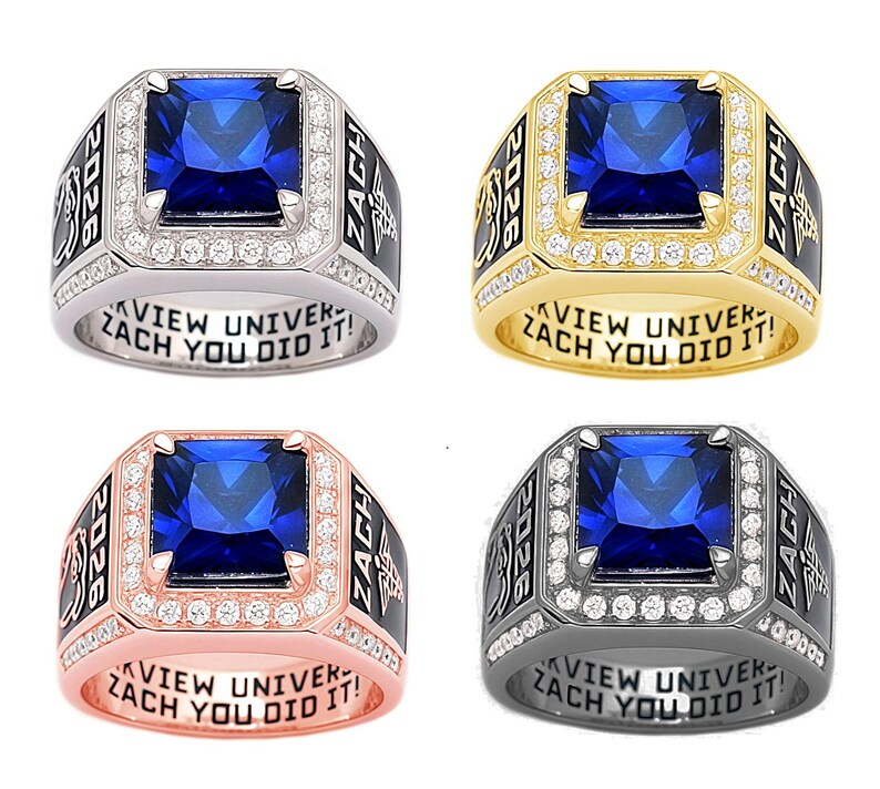 Personalized Sterling Silver Class Ring for Men , Graduation Ring, High School /college ...