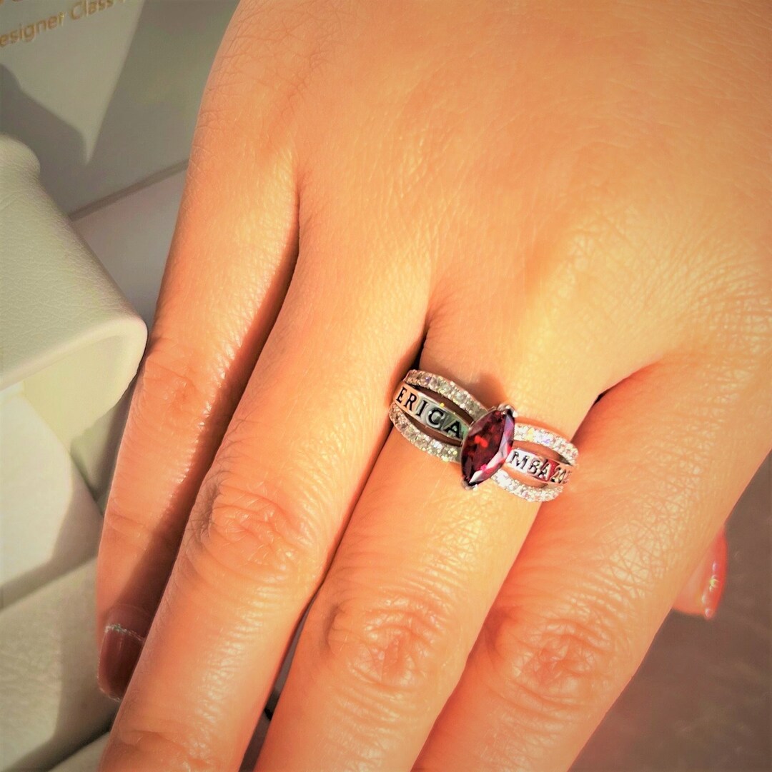 Sterling Silver Customized Class Ring for Women With Birthstone-fully ...