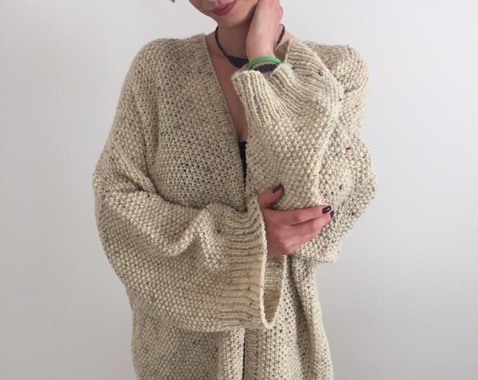 Chunky Long Cardigan *beige Women Cardigan *oversized Hand Cardigan ...