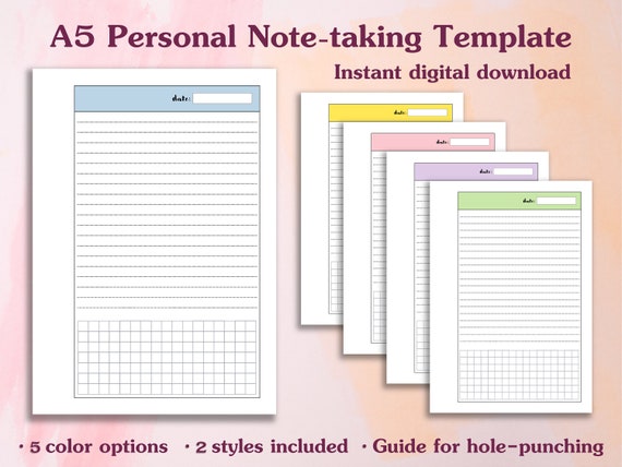 A5 Sized Personal Note-taking Template Instant Digital | Etsy