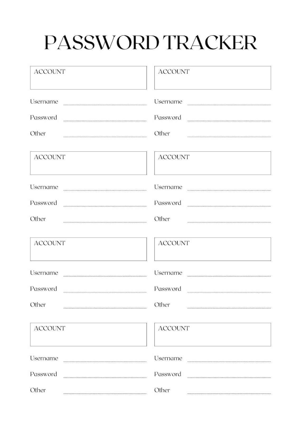 Password Tracker Printable & Fillable, Password Keeper, Password ...