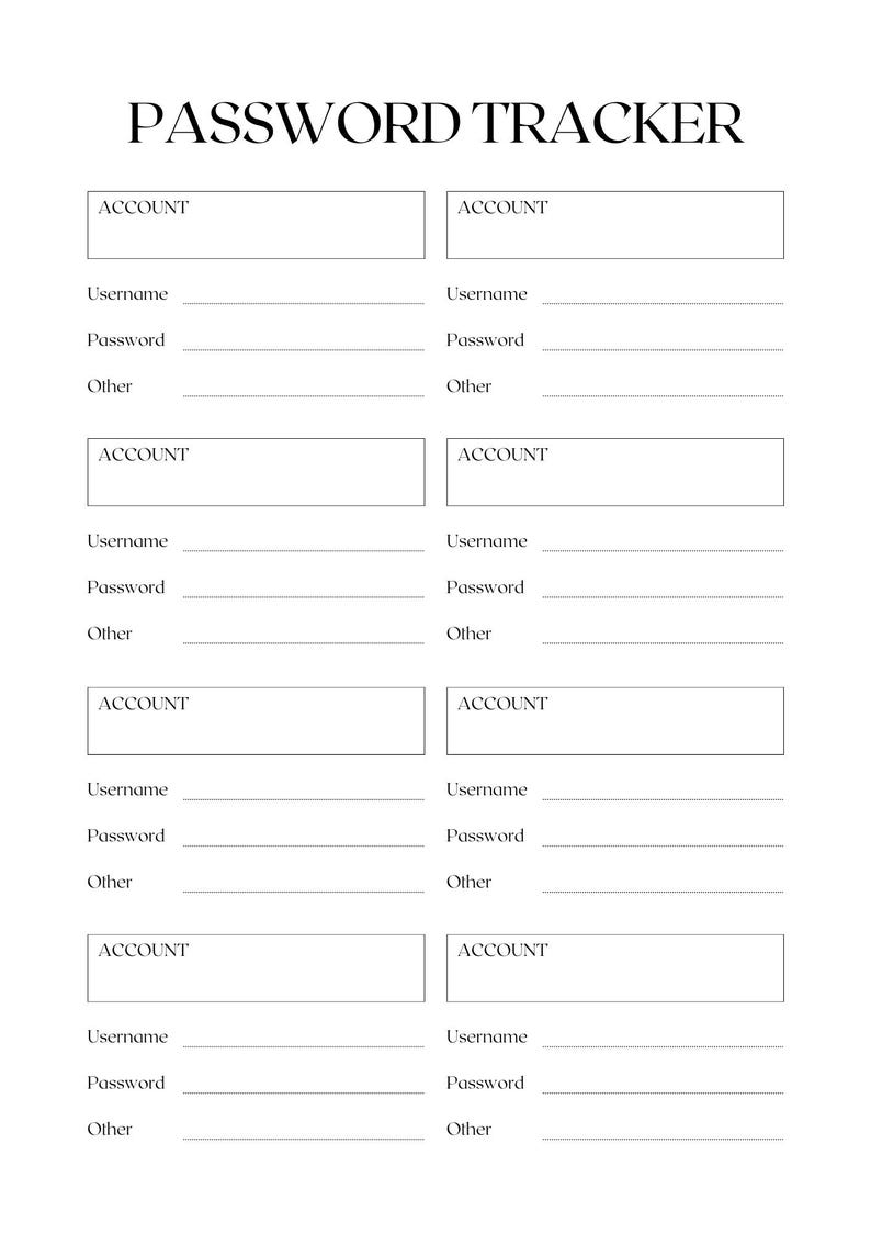 Password Tracker Printable And Fillable Password Keeper Password Organizer Password Log A4 A5