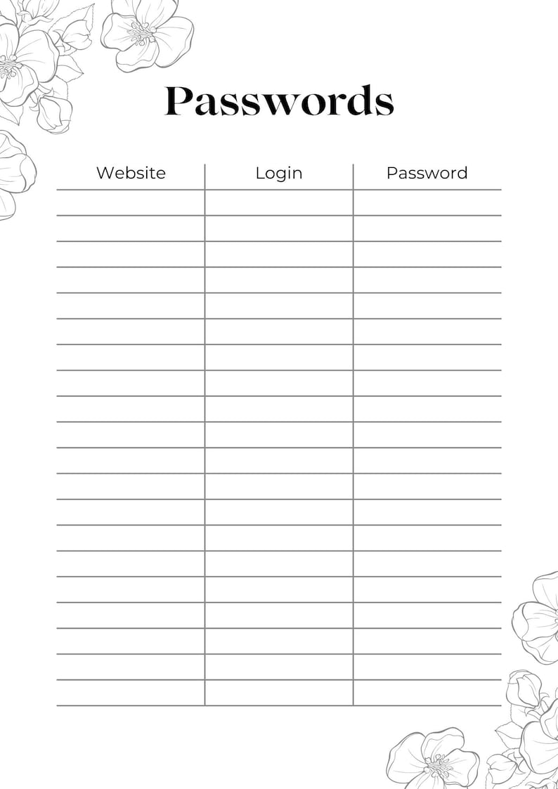 Password Tracker Printable & Fillable, Password Keeper, Password ...