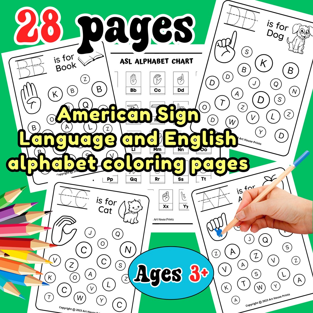 ASL and English Alphabet Printable Coloring Pages, American Sign ...