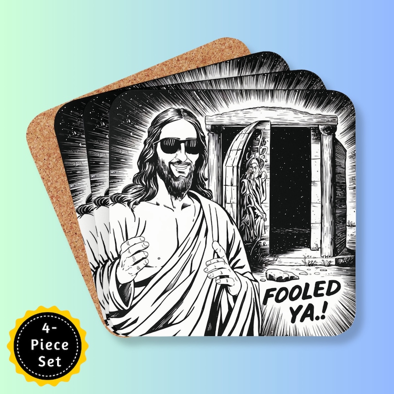 Funny Jesus Coasters, Christian Meme 4-piece Coaster Set, Religious ...
