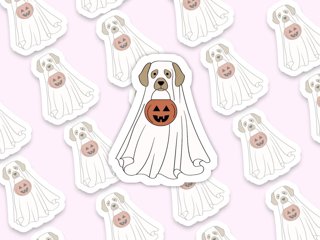 Handmade Vinyl Sticker - "ghost Dog With Pumpkin 2" - Etsy