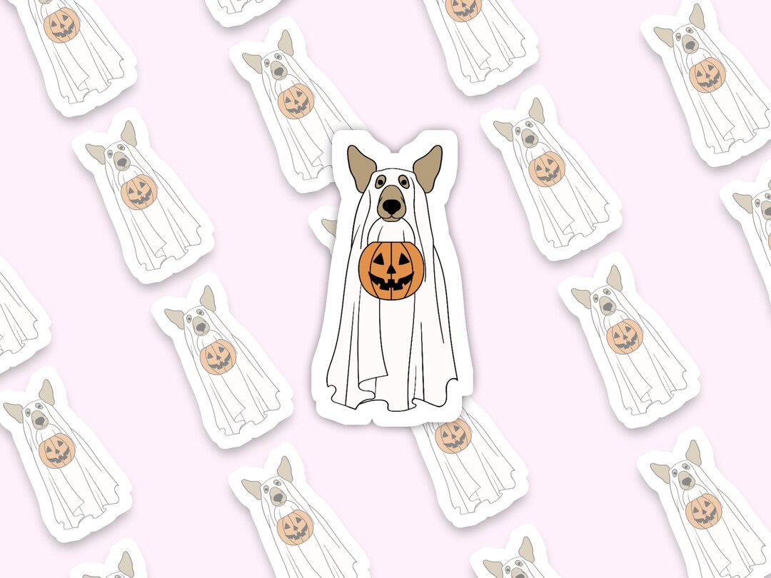 Handmade Vinyl Sticker - "ghost Dog With Pumpkin" - Etsy