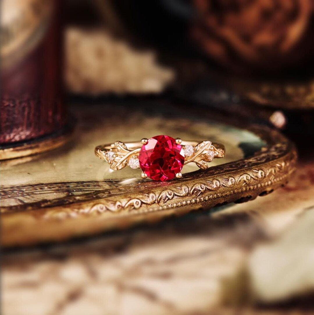 Vintage Ruby Engagement Ring Women Yellow Gold Ruby Engagement Ring ...