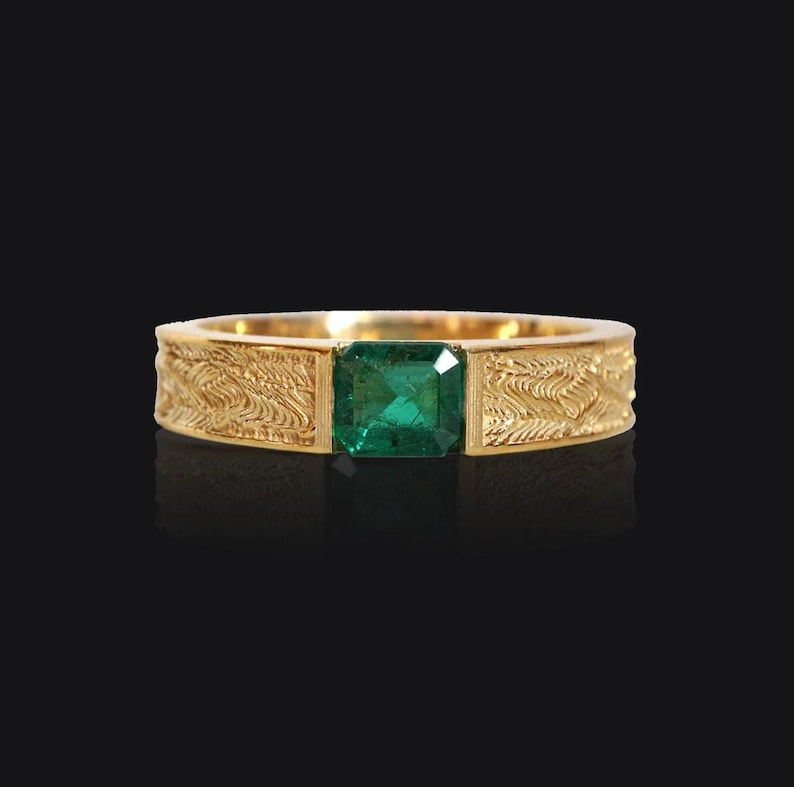 Square Emerald Wedding Band Green Frosted Square Cut Emerald Engagement ...