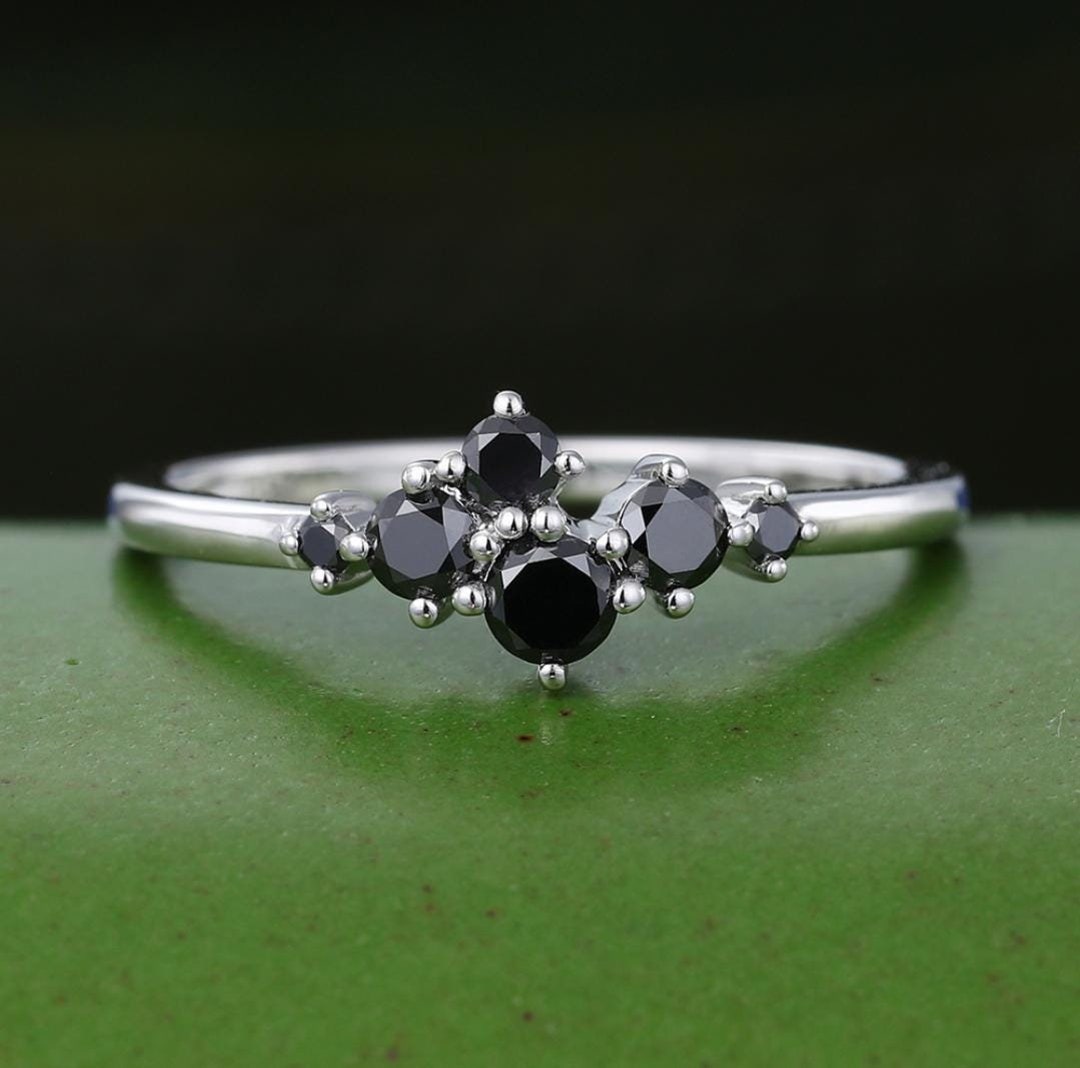 Dainty Black Onyx Ring-celestial Planets Ring-round Onyx Ring-natural ...