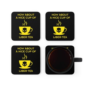 Helldivers2 How About a Nice Cup of Liber-tea Corkwood Coaster Set Helldivers 2 Fan Gift ...