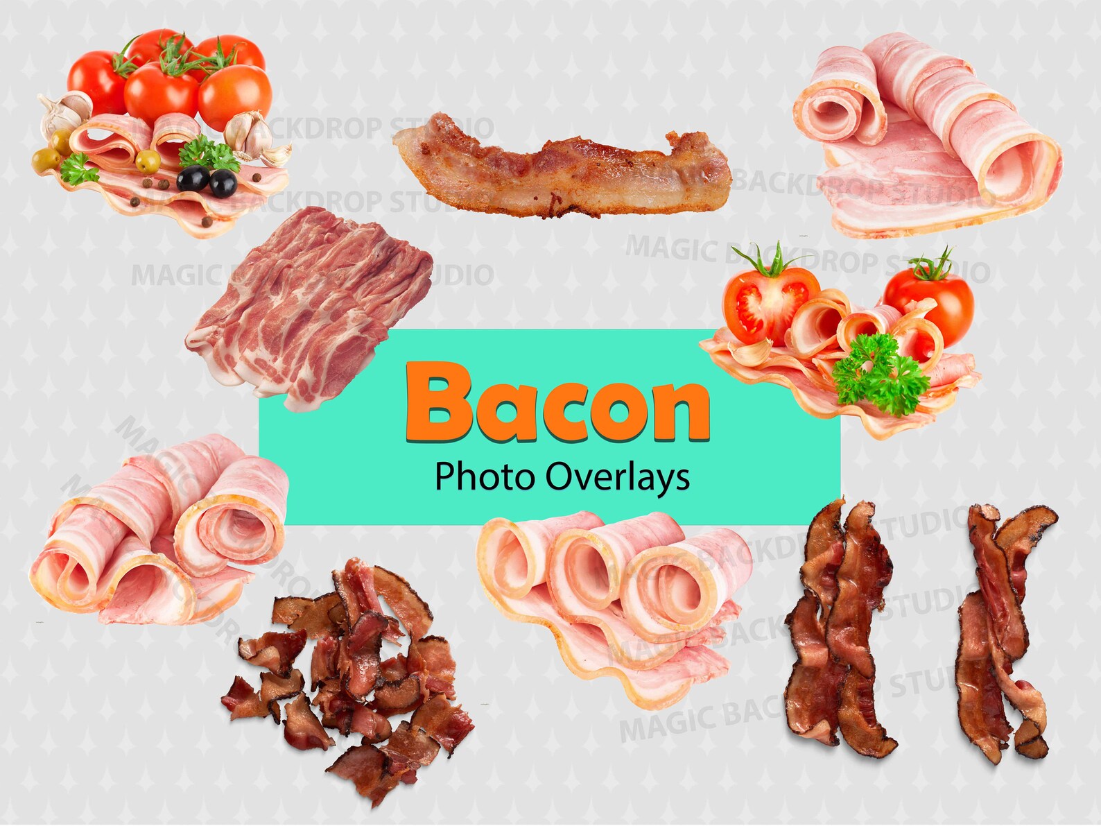 Bacon Slice Slices Food PNG Bundles Bundle Meats Pork Clip Art Overlay ...