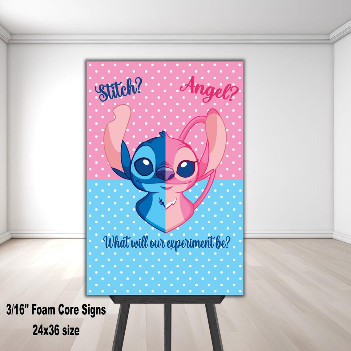 Stitch or Angel Gender Reveal Welcome Sign Printed Foam Core 24x36 Sign ...