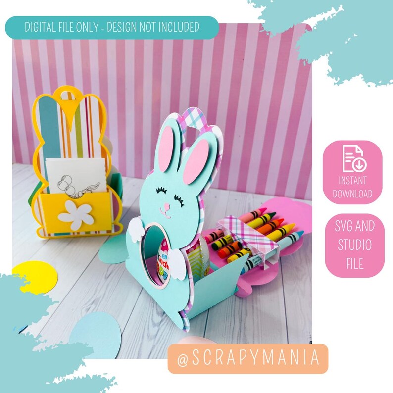 Easter Bunny Box Template, Crayon and Egg Holder SVG & Studio File ...