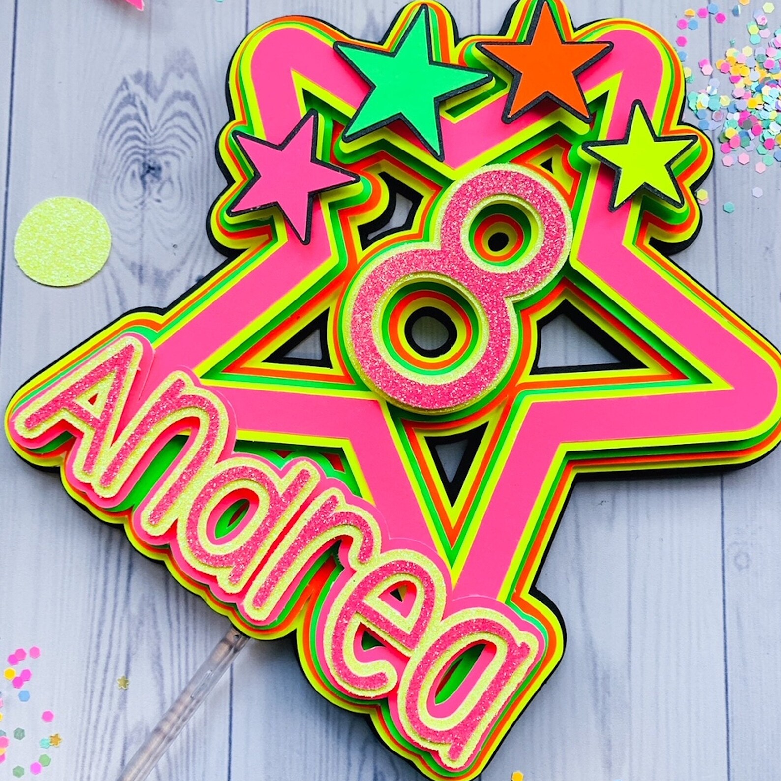 Topper De Pastel De Neón Topper De Pastel De Fiesta De Fiesta - Etsy