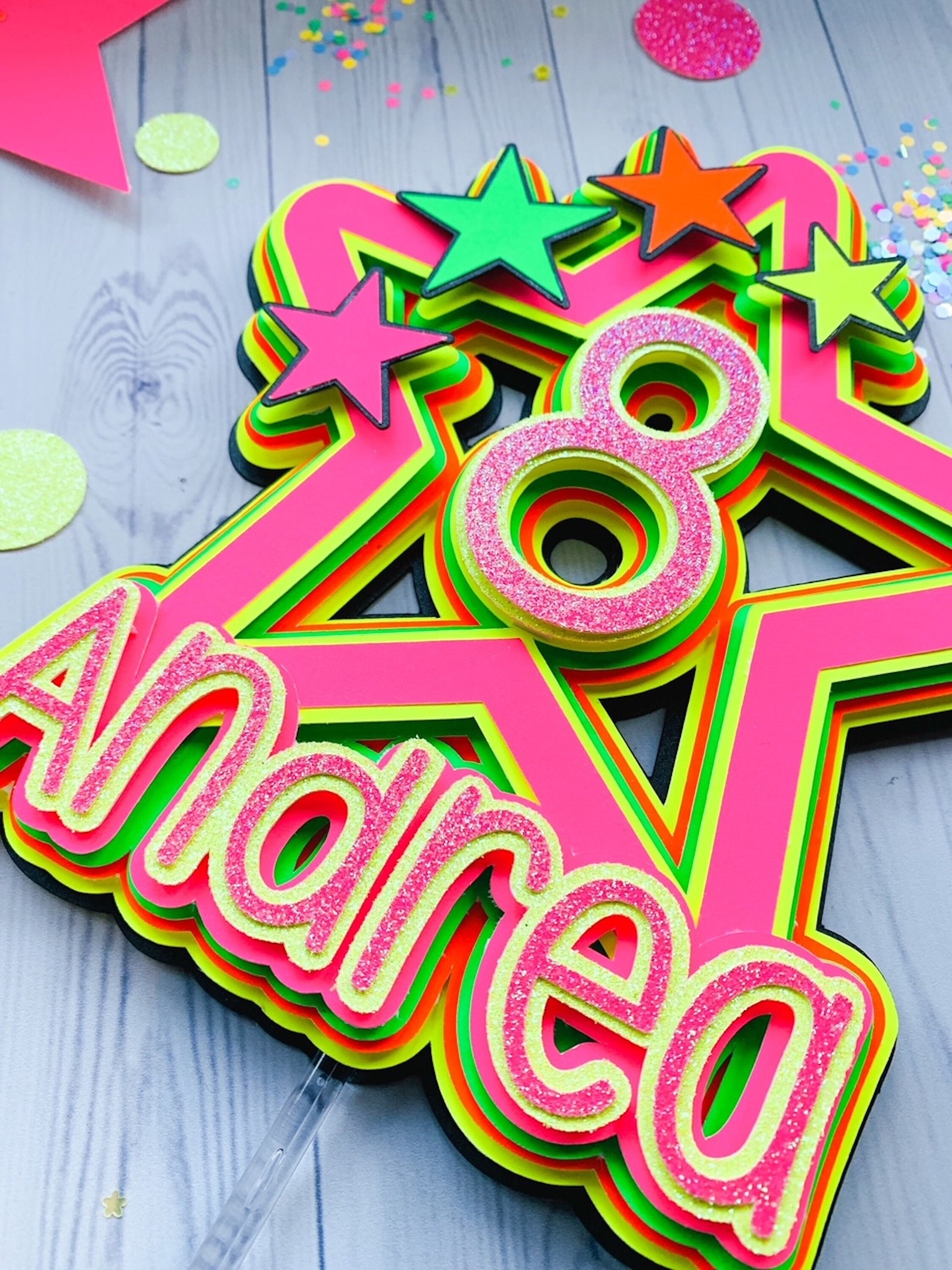 Topper De Pastel De Neón Topper De Pastel De Fiesta De Fiesta - Etsy