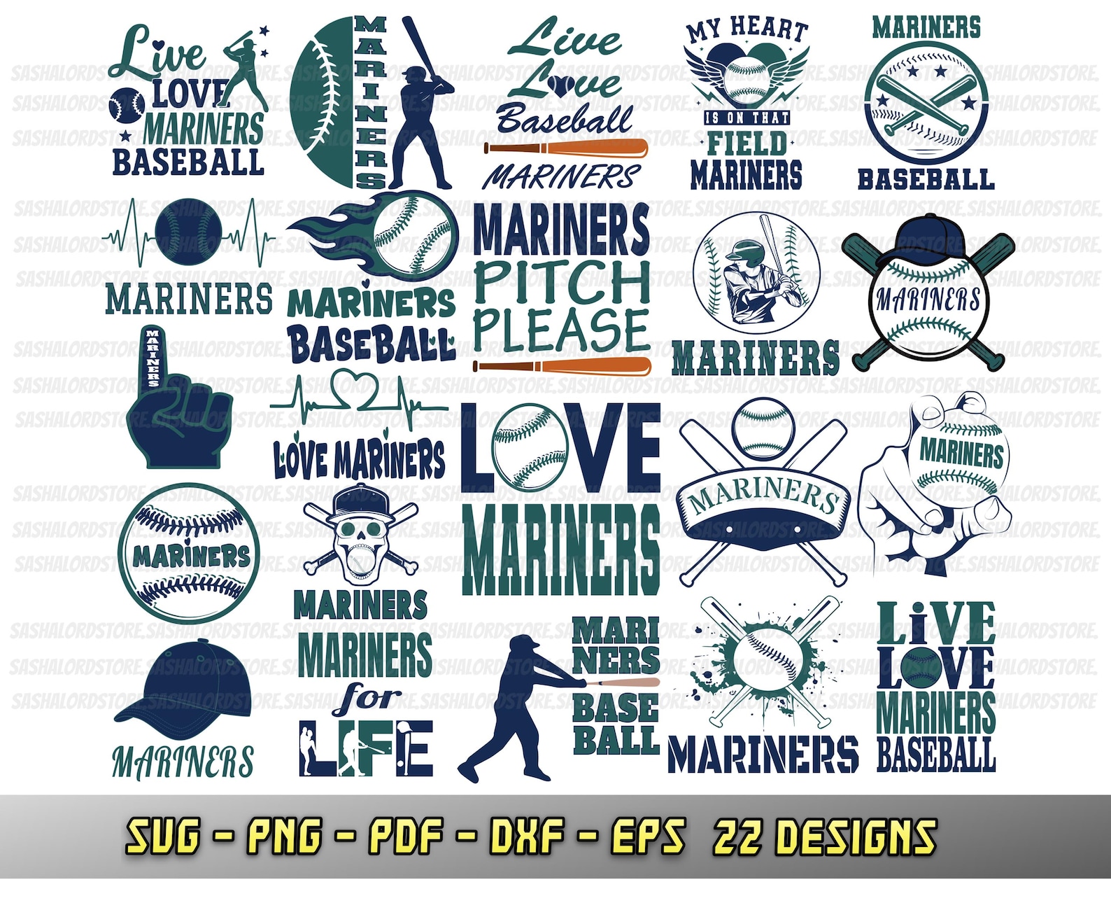 Mariners Bundle, 22 Baseball Fan Designs, SVG Cricut Files, Vector ...