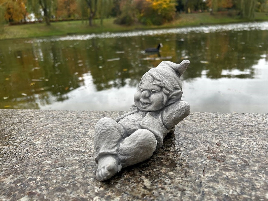 Lazy Gnome Statue Slipping Elf Stone Figurine Resting Dwarf - Etsy