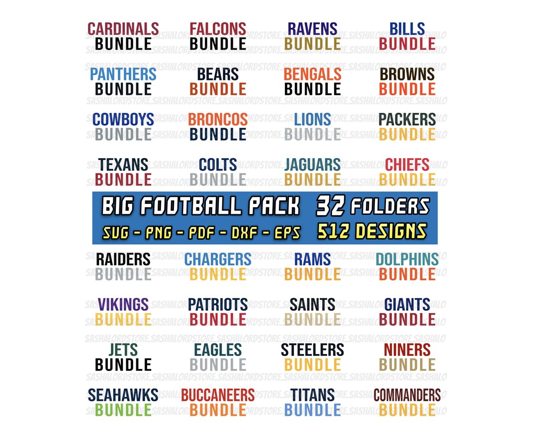Big Football Pack, Football Team SVG, 512 Fan Designs, Sports Svg ...