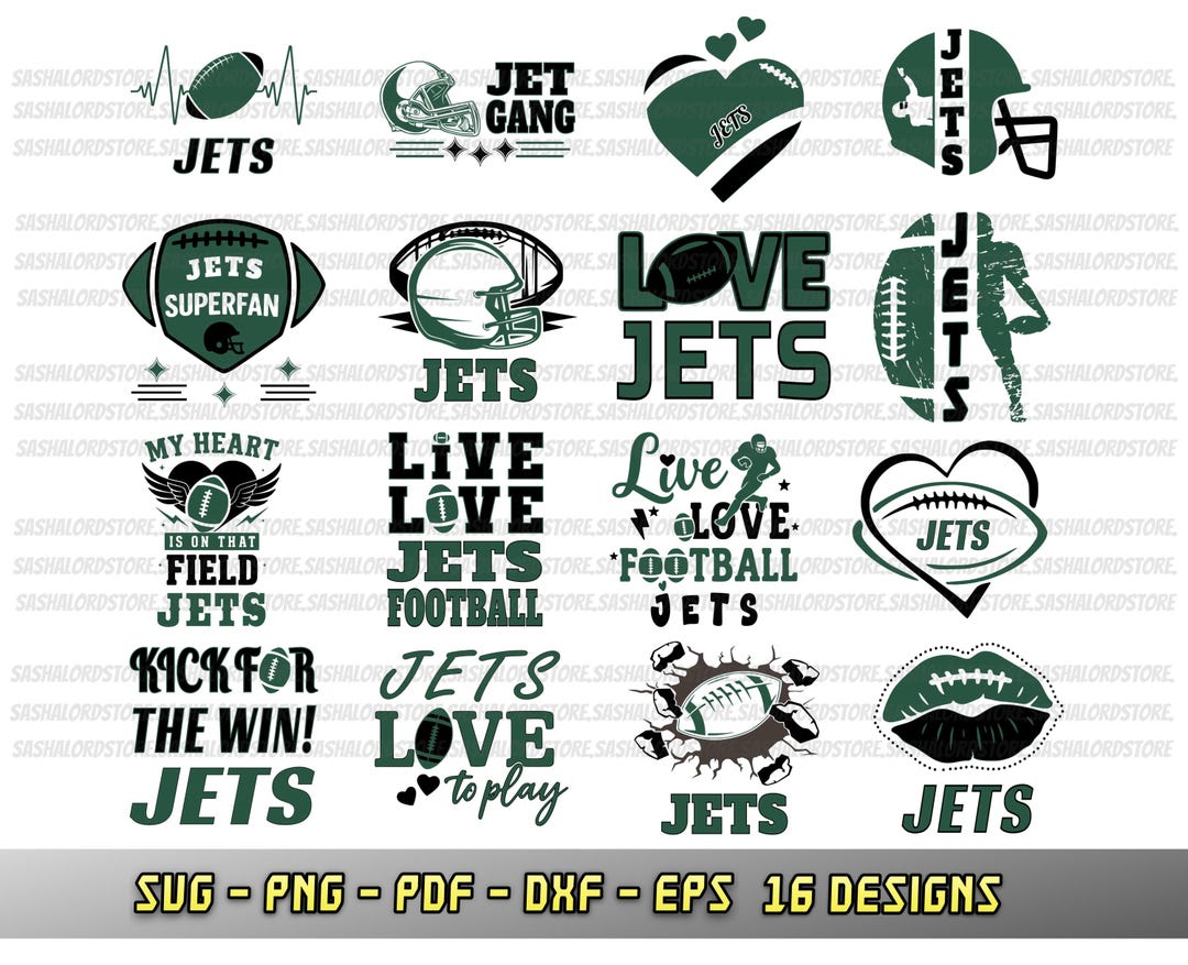 Jets Football Bundle, 16 Fan Designs, SVG Cricut Files, DIY, Vector ...