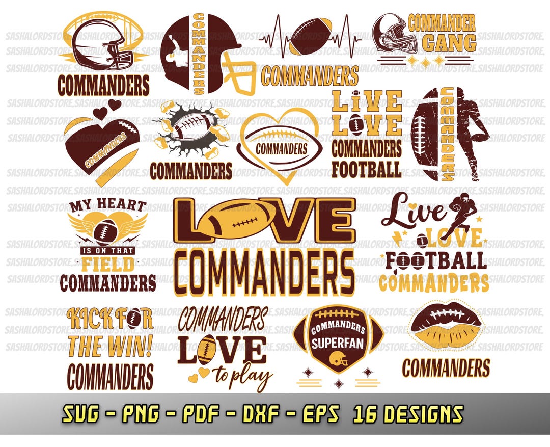 16 Fan Designs, Commanders Bundle, SVG Cricut Files, Vector, Silhouette ...