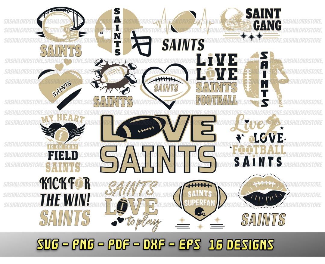 Saints Football Bundle, 16 Fan Designs, SVG Cricut Files, DIY, Vector ...