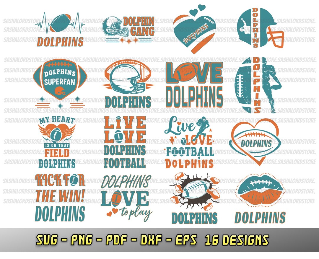 Dolphins Football Bundle, 16 Fan Designs, Cricut Files, Vector ...