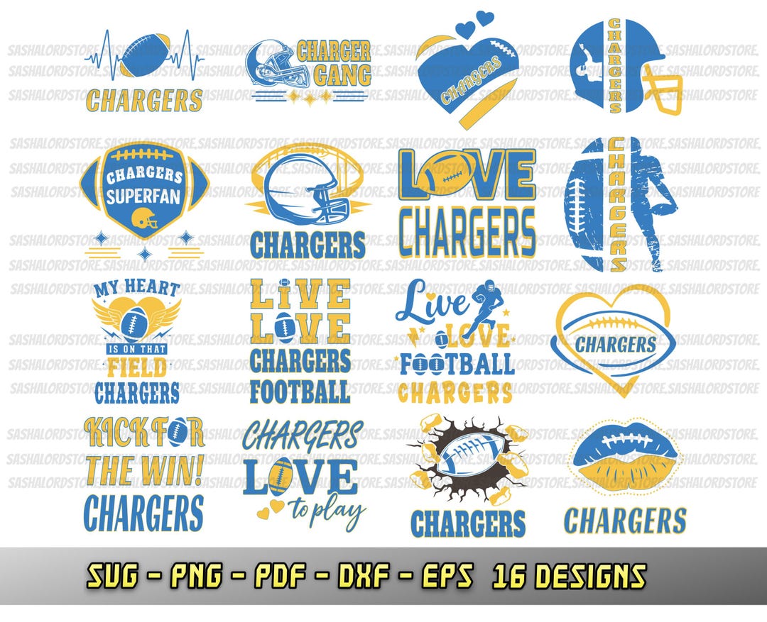 Chargers Football Bundle, 16 Fan Designs, SVG Cricut Files, DIY, Vector ...