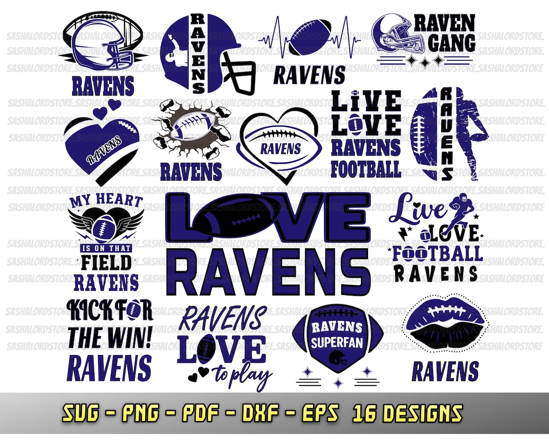 Ravens Football Bundle, 16 Fan Designs, SVG Cricut Files, DIY, Vector ...