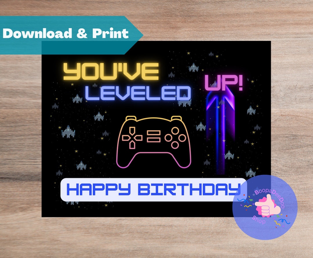 Happy Birthday Card Gamer You've Leveled Up! Card Cool Birthday Card ...
