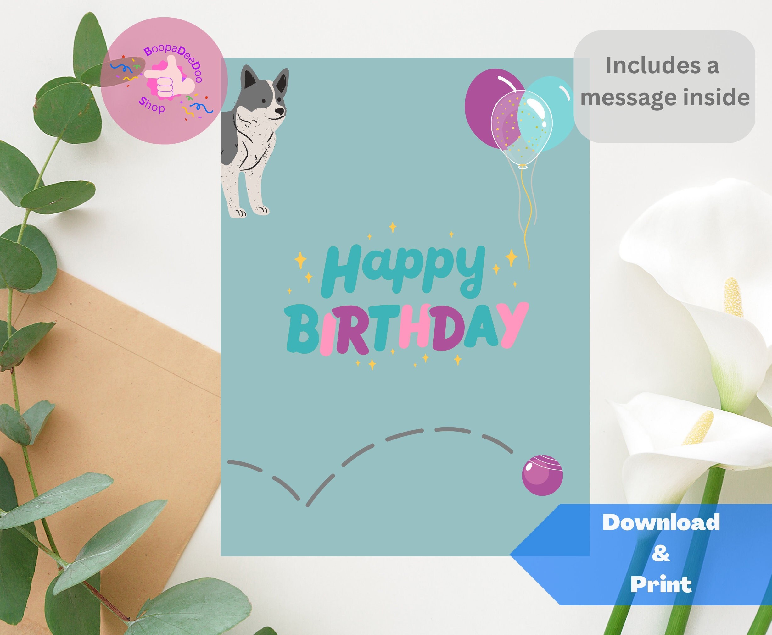 Happy Birthday Card Birthday Card Dog Lover Birthday Card Dogs Instant ...