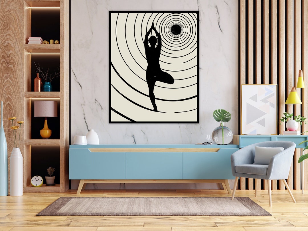 Unframed, Vriksasana Pose Art Print, Yoga Asana Retro Art Print ...