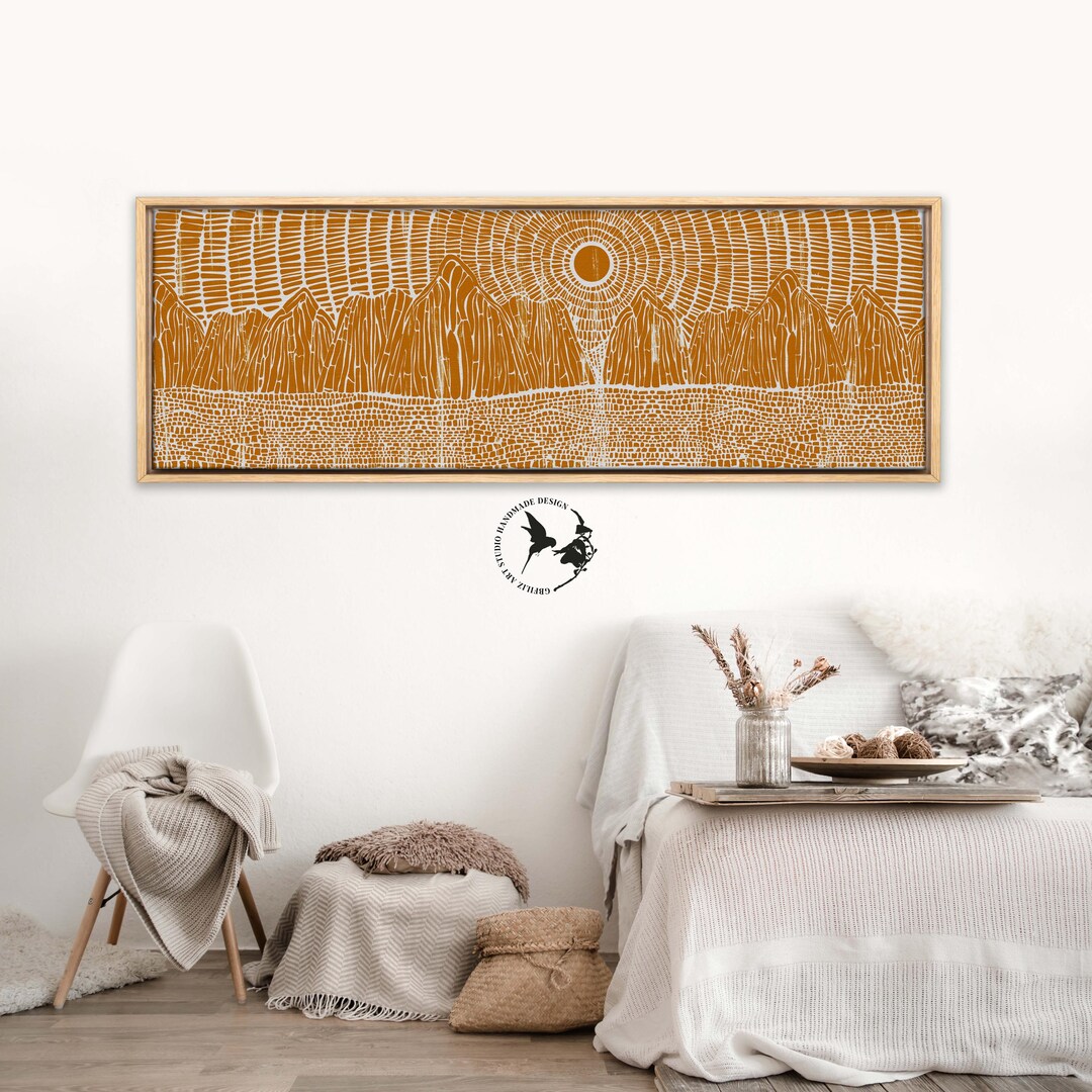 Framed, Ready to Hang, Long Horizontal Landscape Art, Orange Tone Large ...