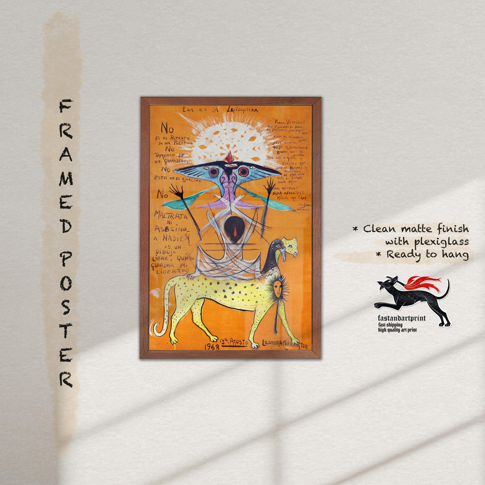 Framed Leonora Carrington Surrealist Poster Print: Lepidoptera, Myth ...