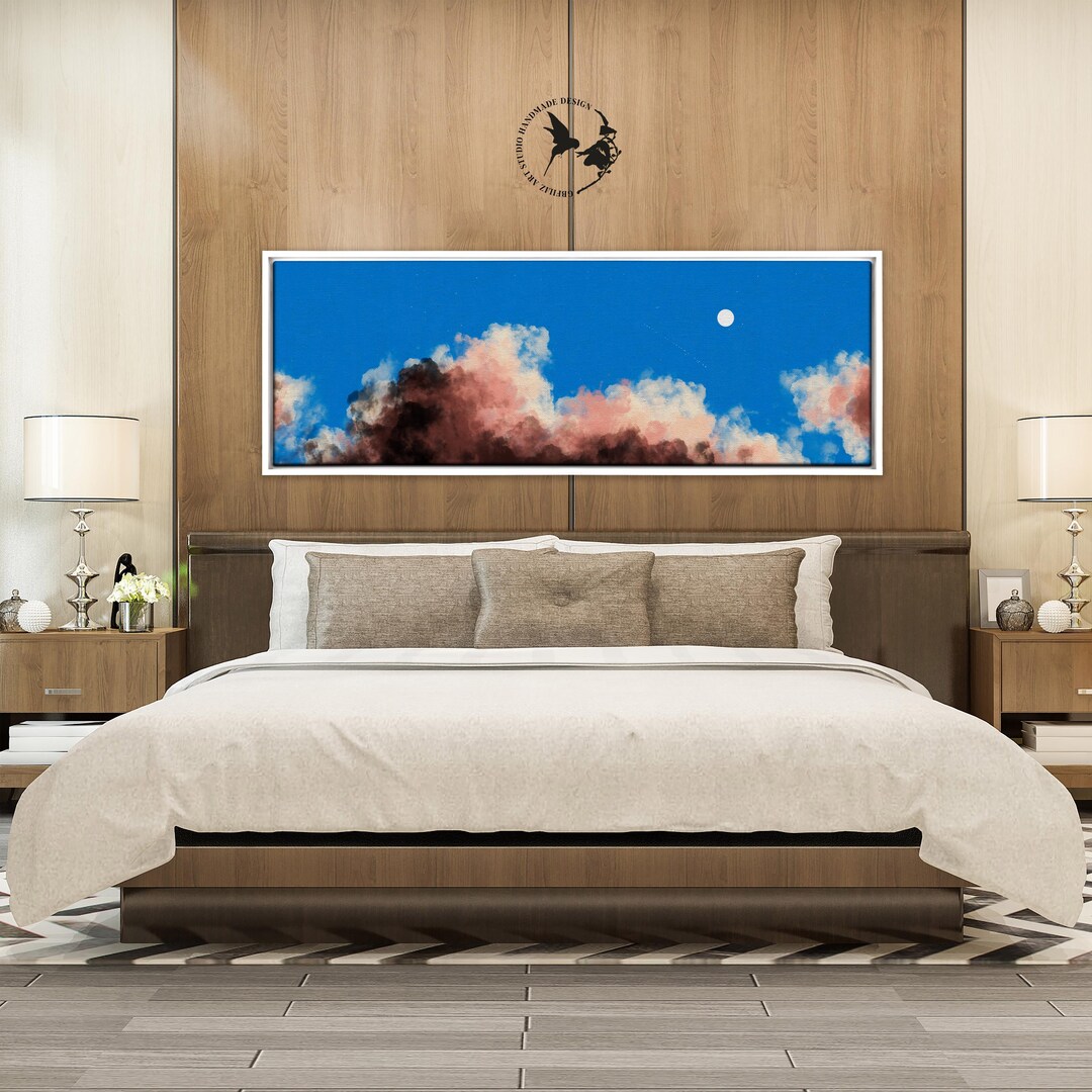 Framed, Ready to Hang, Modern Long Horizontal Blue Sky Artwork, Framed ...