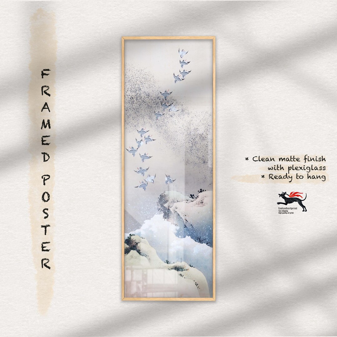 Framed, Ready to Hang, Katsushika Hokusai, Tama Rivers Landscape, Bird ...