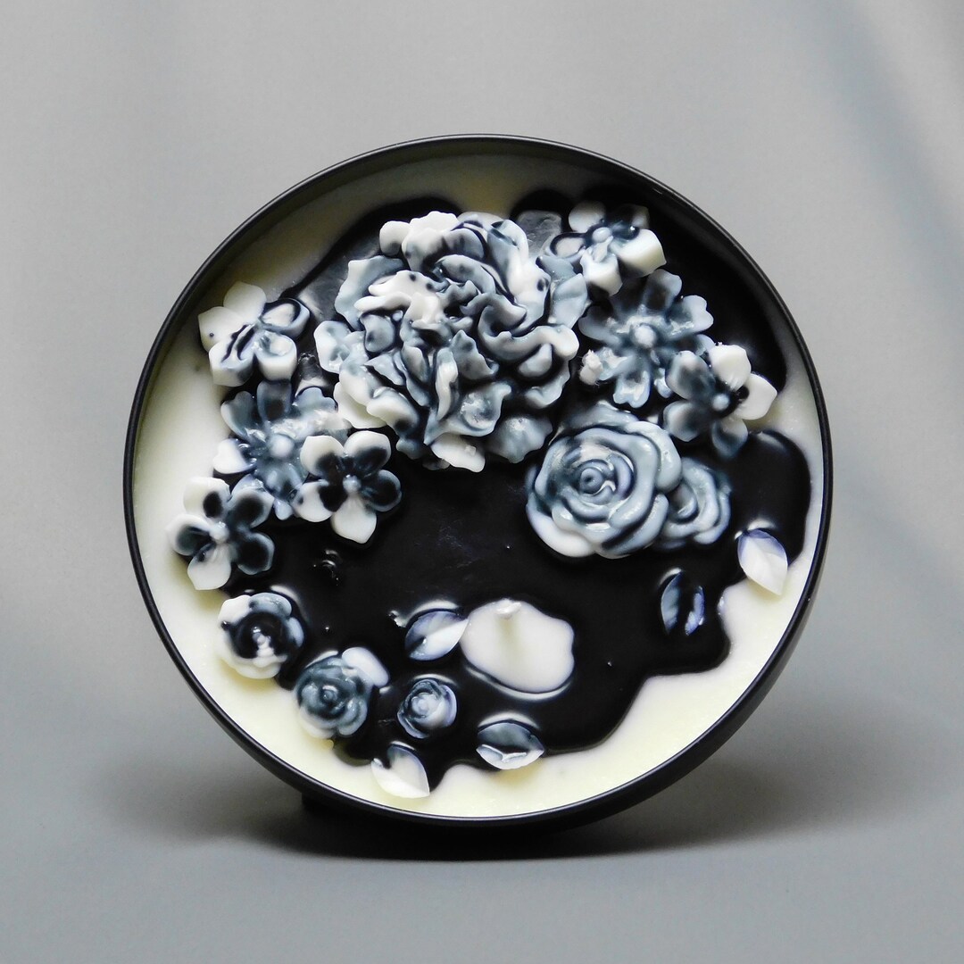 Handmade Flower Scent Organic Soy Wax 3 Cotton Wick Candle 16 OZ Black ...