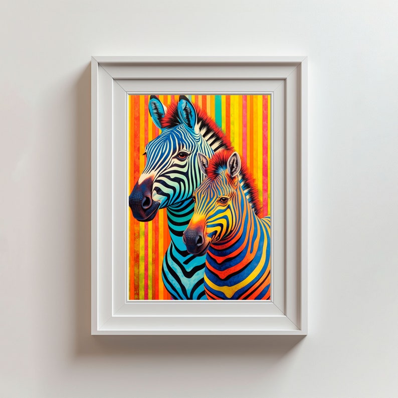 Ai-art two Zebras Pop Art Style Poster Bright Animal Design Original ...