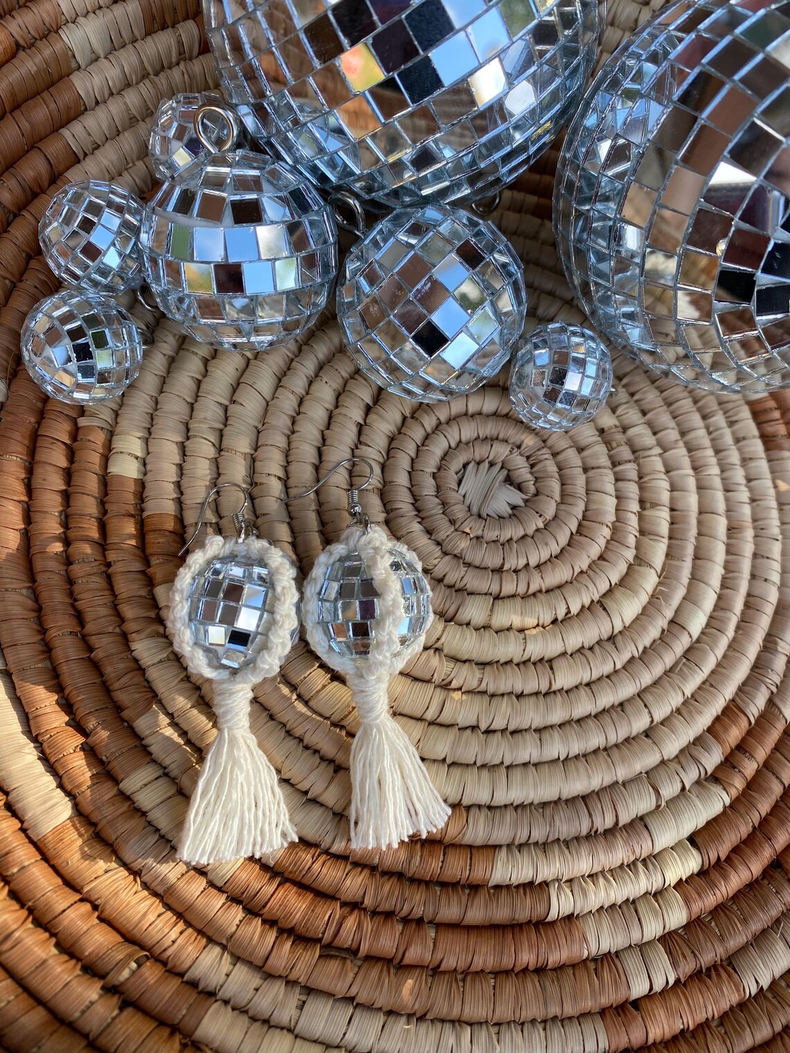 Handmade Macrame Disco Ball Earrings, Party Festival Jewelry - Etsy